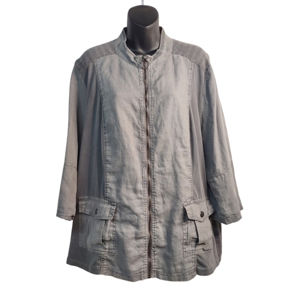XCVI | Jackets & Coats | Xcvi Linen Blend Utility Jacket Womens Gray ...